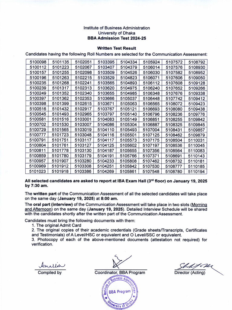 BBA 2024 Admission Test Results Announced | PDF | Qualifications ...