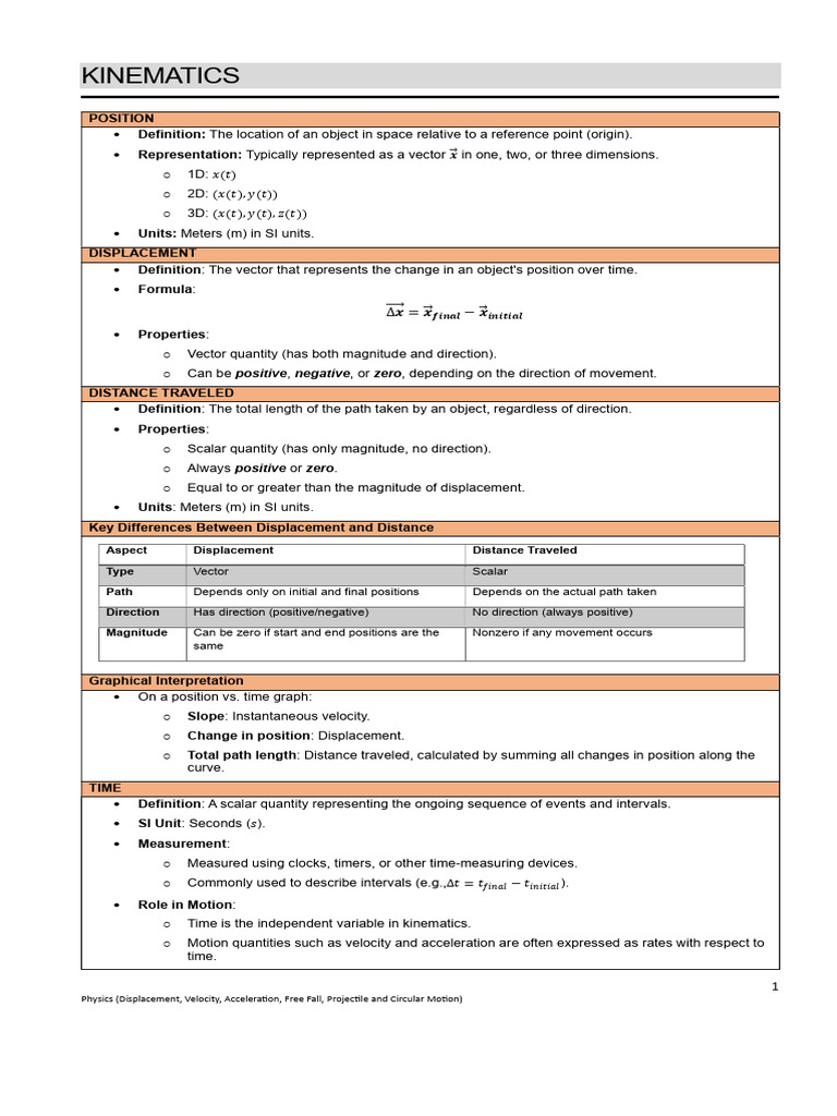 Notes Kinematics | PDF