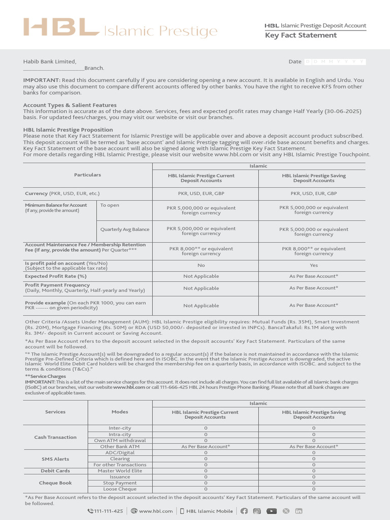 Islamic Prestige KFS - H1 2025 | PDF | Transaction Account | Banks
