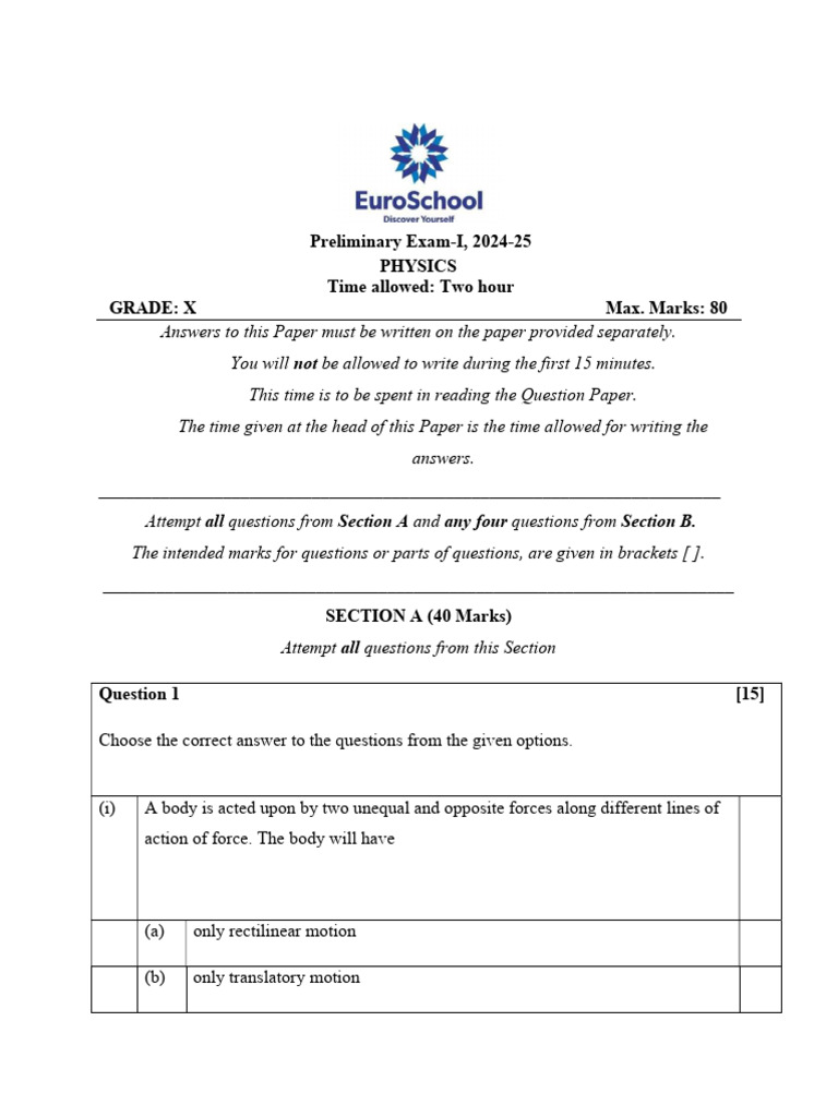 ICSE - Grade 10 - Physics - Practice - Paper - 2 - QP | PDF | Force ...