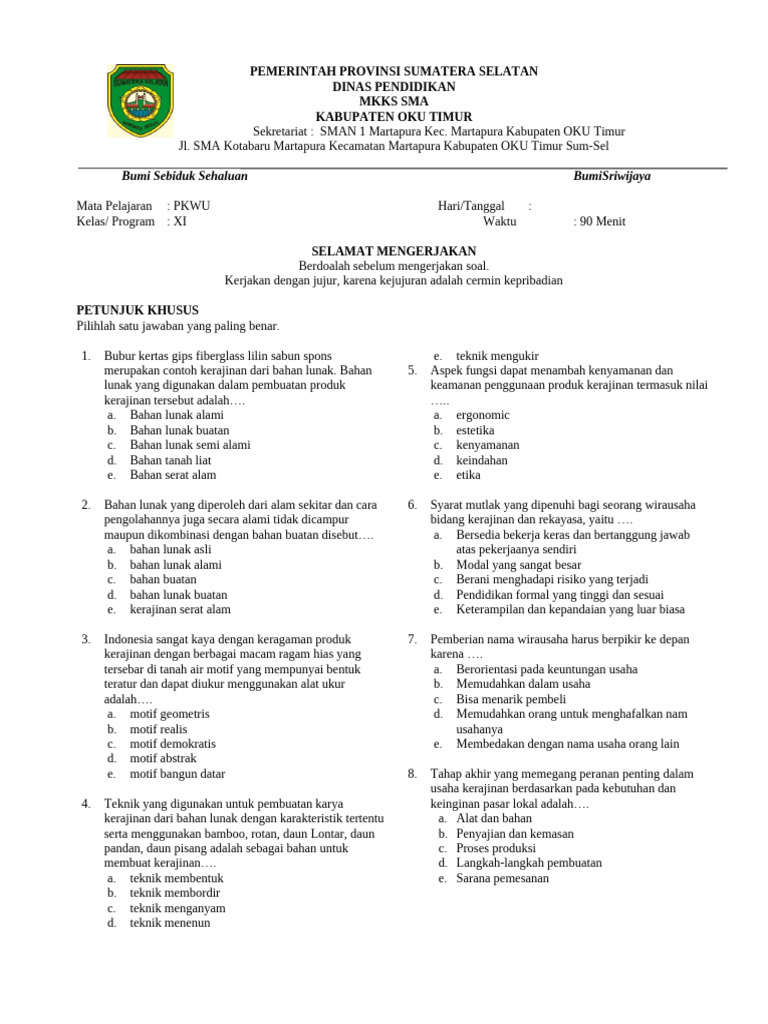 Soal Pkwu Xi Pas Ganjil 2023 Okay | PDF