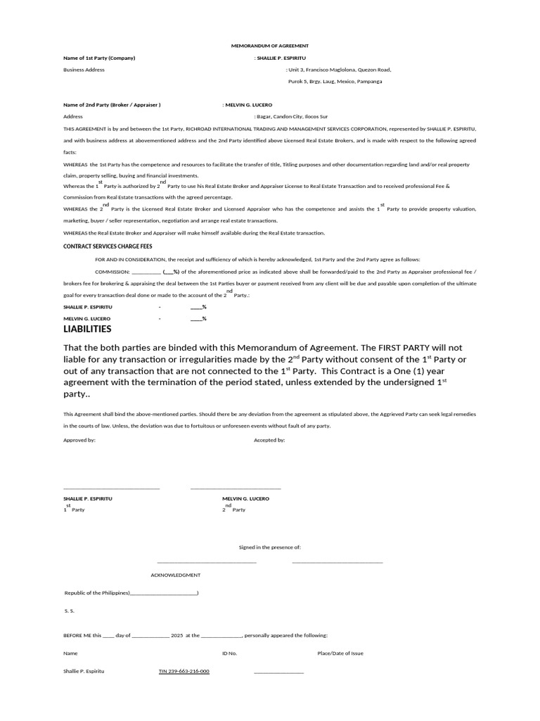 Real Estate Broker Agreement Template | PDF | Private Law | Business