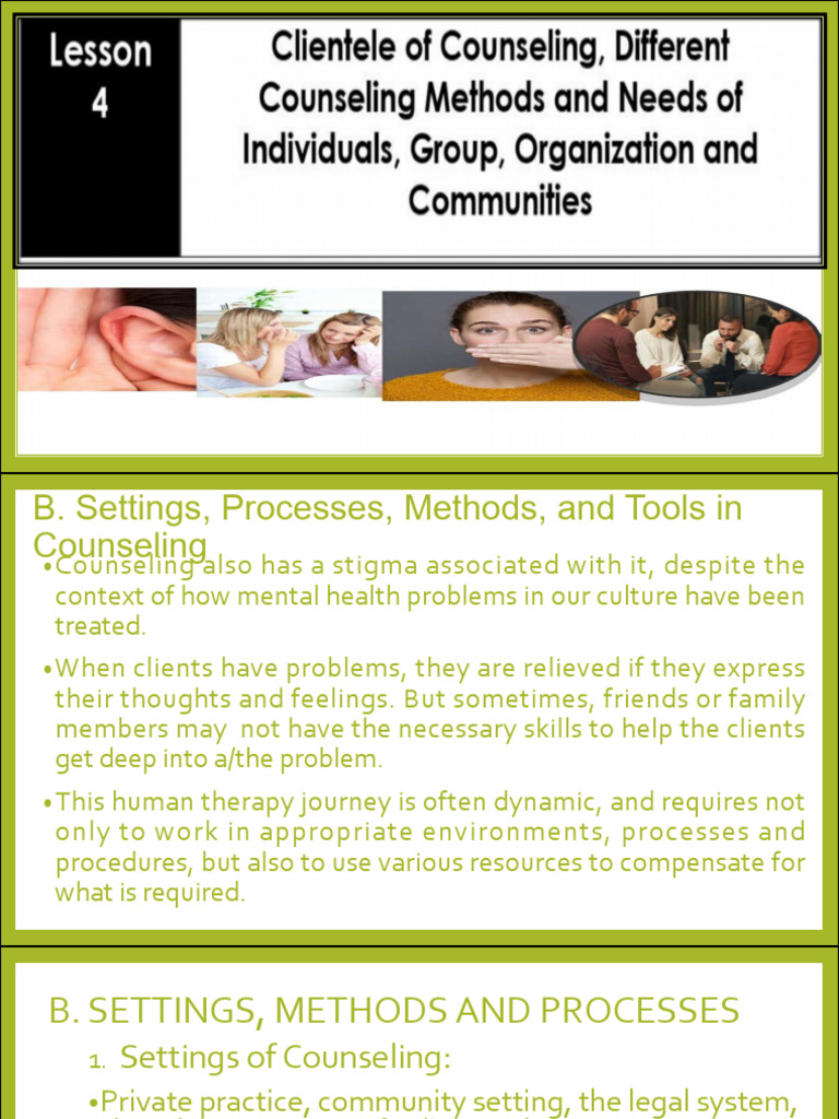 Lesson 4 Settings and Different Counseling Methods | PDF ...