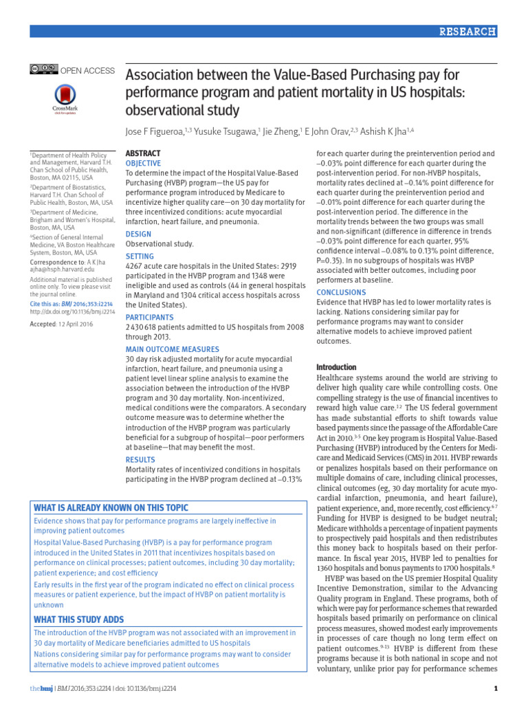 Association Between The Value-Based Purchasing Pay For | PDF | Hospital ...