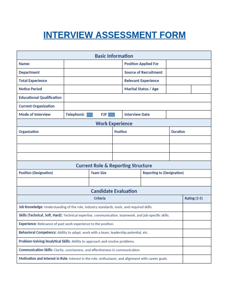 Interview Assessment Form Template | PDF