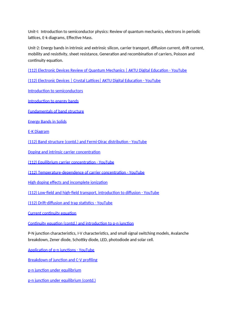 Video Lecture List For Electronic Devices | PDF