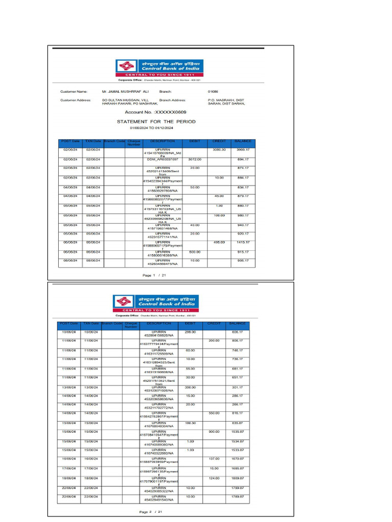 Bank Statement Last 6 Month | PDF