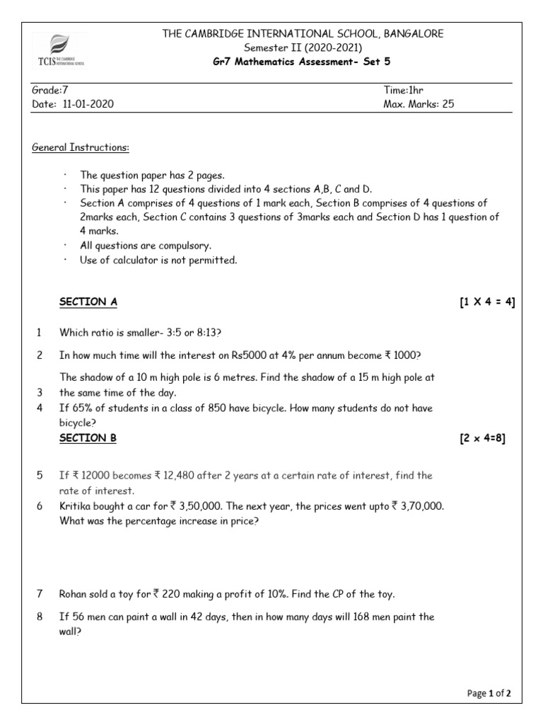 Gr7 Math Set 5 | PDF
