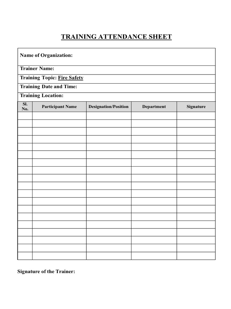 Fire Safety Training Attendance Sheet | PDF