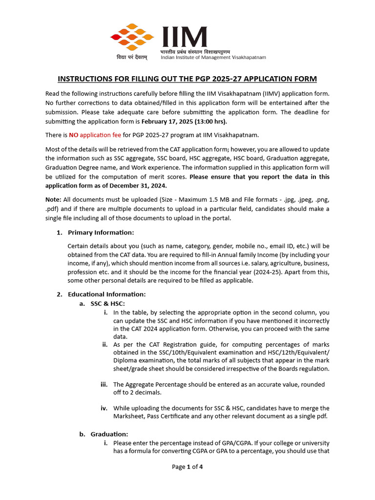 PGP 2025-27 Application Instructions | PDF | Percentage | Educational Stages