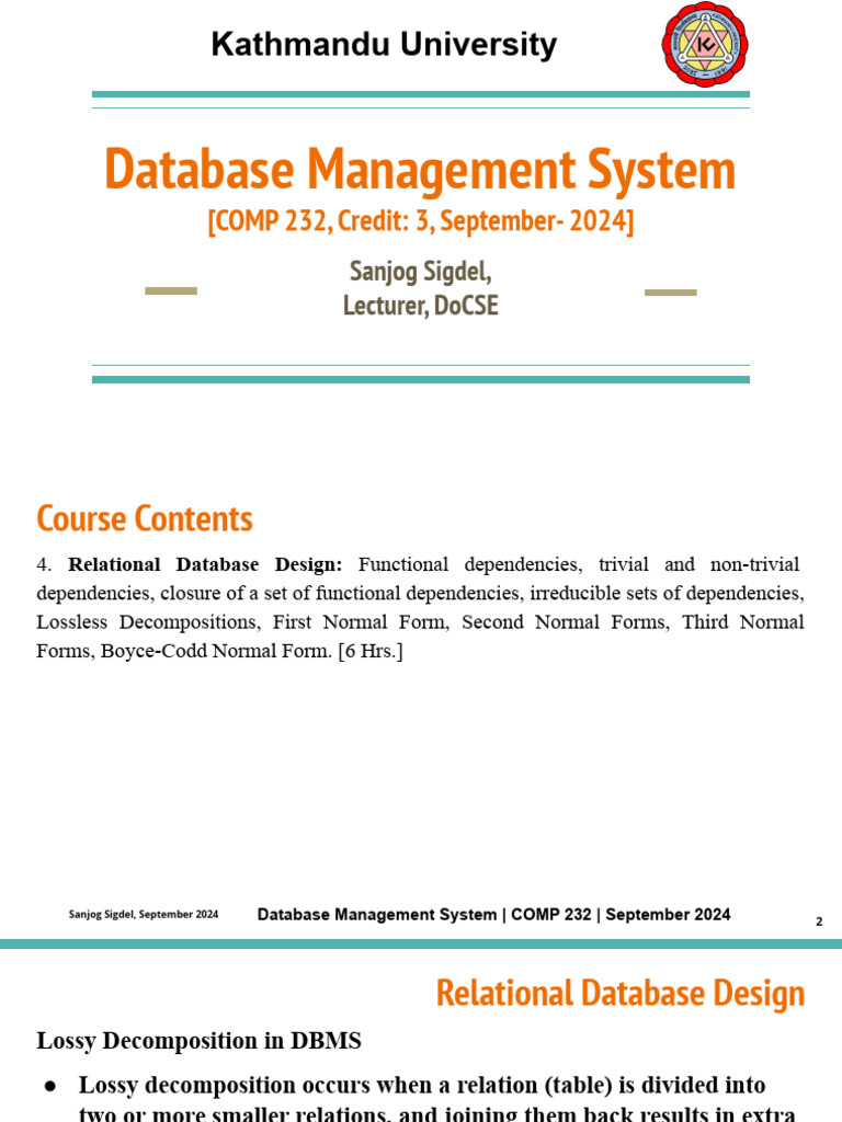 COMP232 DBMS 8-10 - Relational Database Design | PDF | Information Retrieval | Software Design