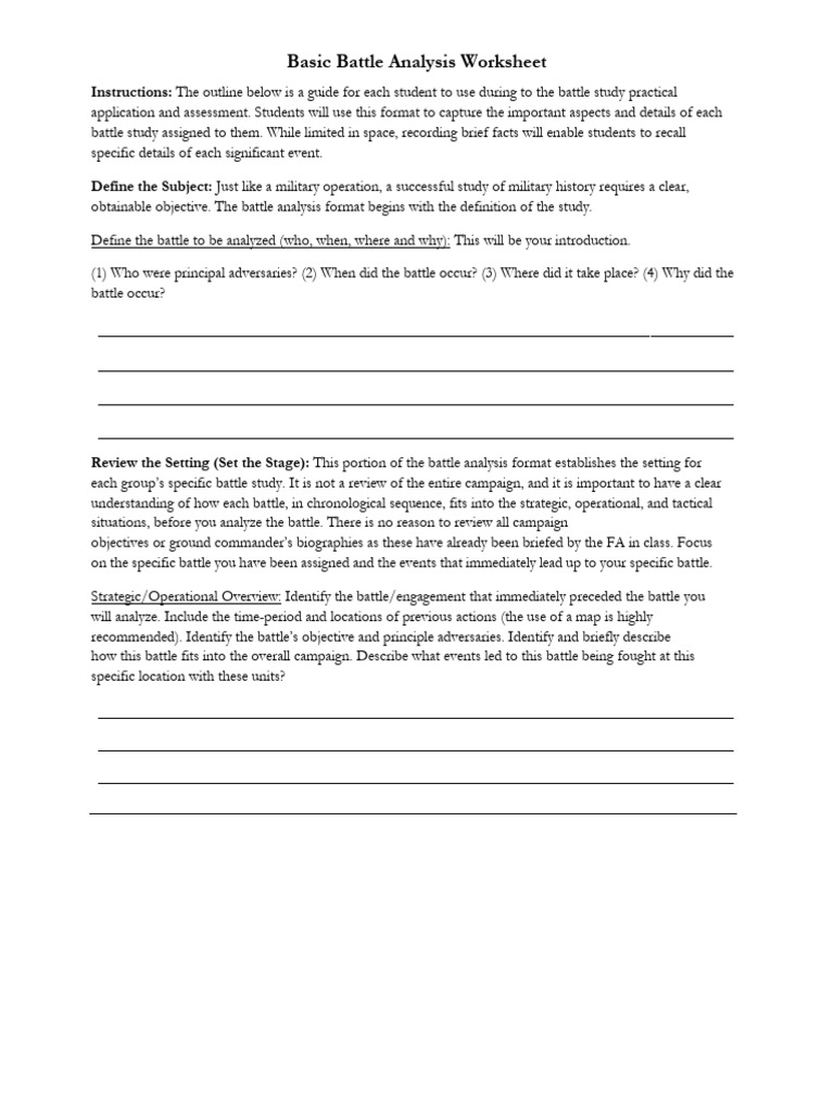 6500 Battle Study Elective _Battle Study Analysis Worksheet | PDF ...