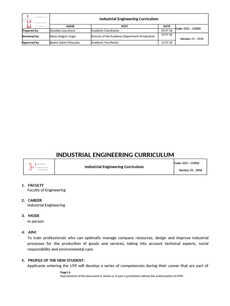 Industrial Engineering Curriculum Overview | PDF | Engineering ...
