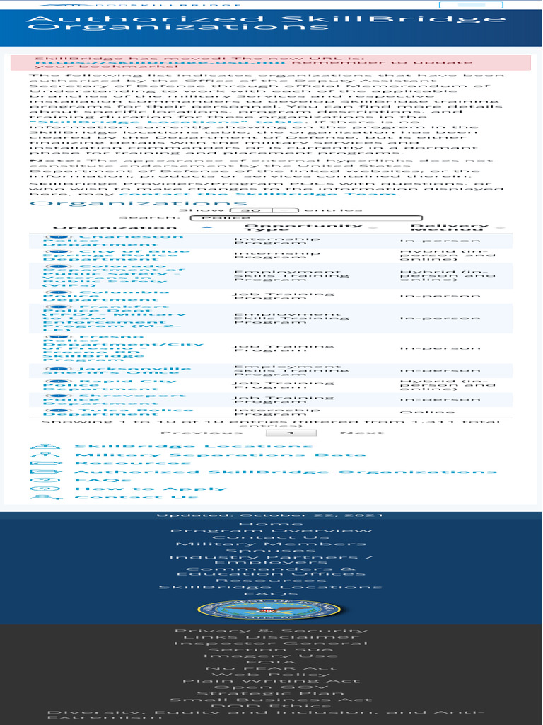 DOD SkillBridge - Authorized SkillBridge Organizations | PDF