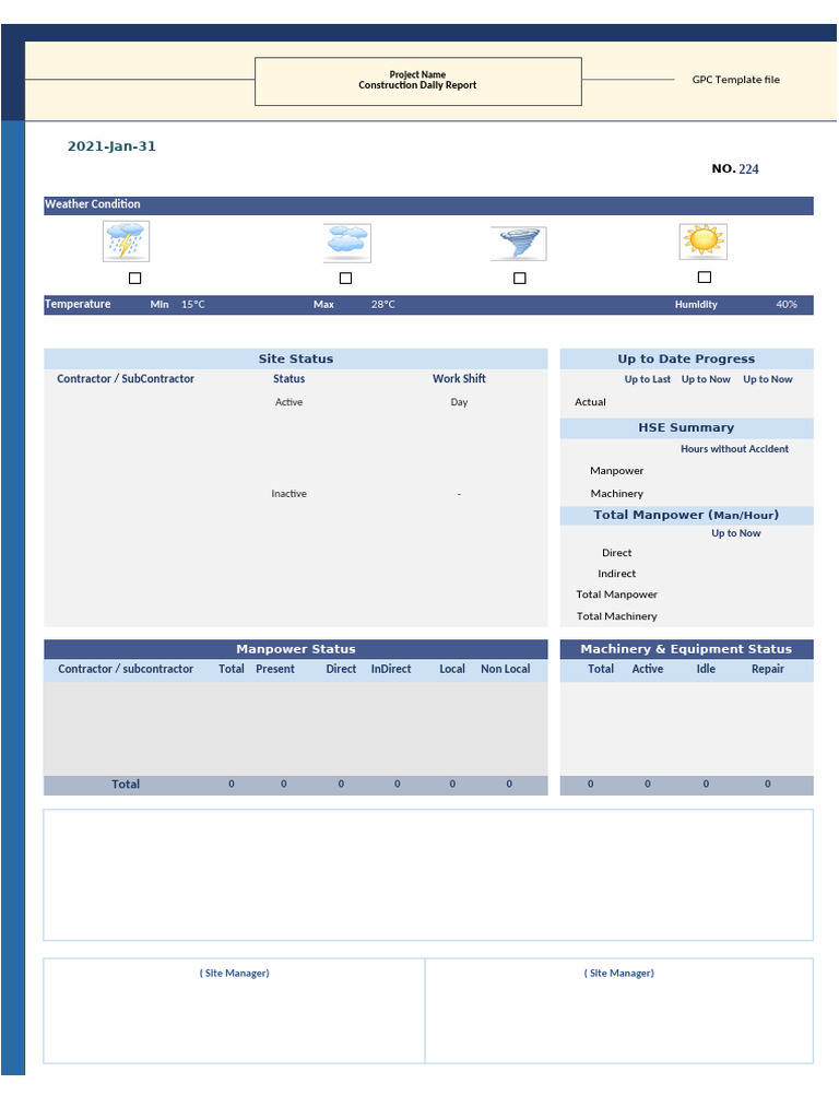 Site Daily Report Template | PDF | Loader (Equipment) | Truck