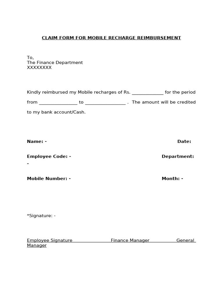 Mobile Reimbursement Form | PDF