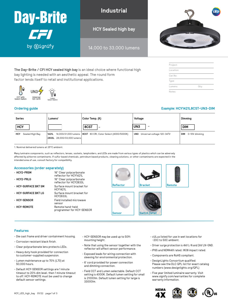 HCY Sealed High Bay LED Overview | PDF | Lighting | Interior Design