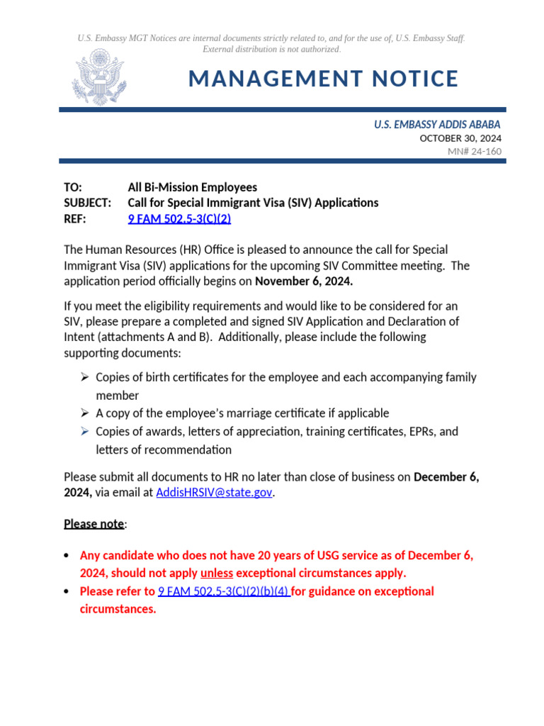 SIV Application Call for U.S. Embassy Staff | PDF | Immigration Law ...