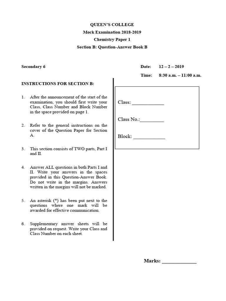 1819 - S6 - MOCK - CHEM - Section B Marking | PDF | Chemical Bond | Zinc