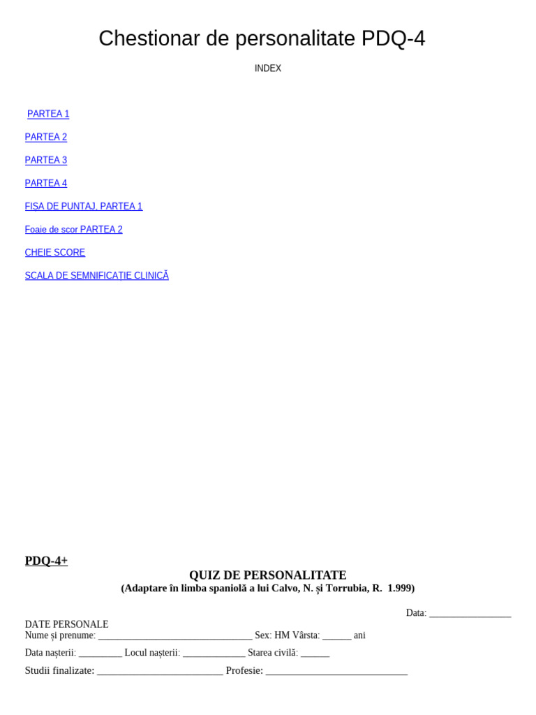 Chestionar de Personalitate PDQ | PDF