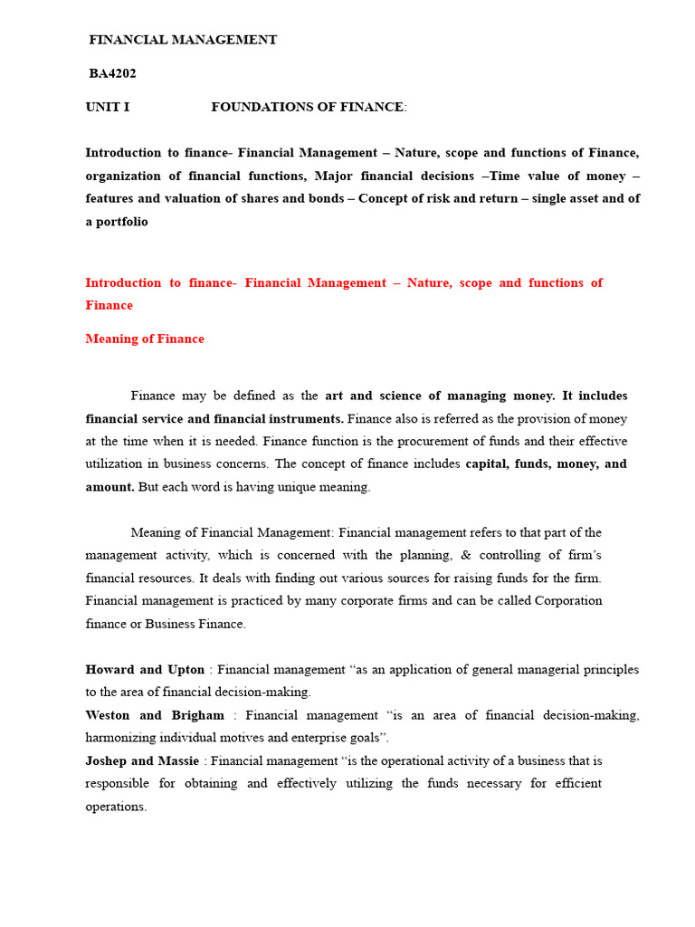 Financial Management Unit 1 - 5 | PDF | Bonds (Finance) | Present Value
