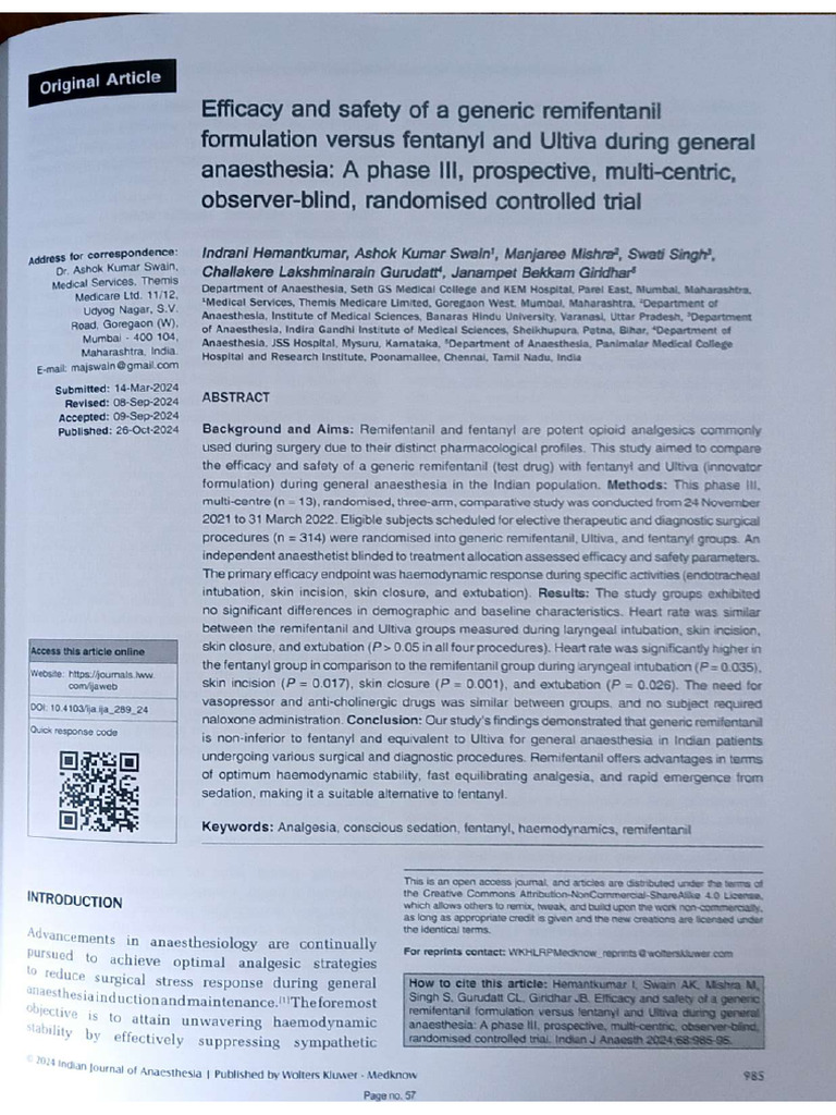 Generic Remifentanil Formulation Vs Fentanyl | PDF