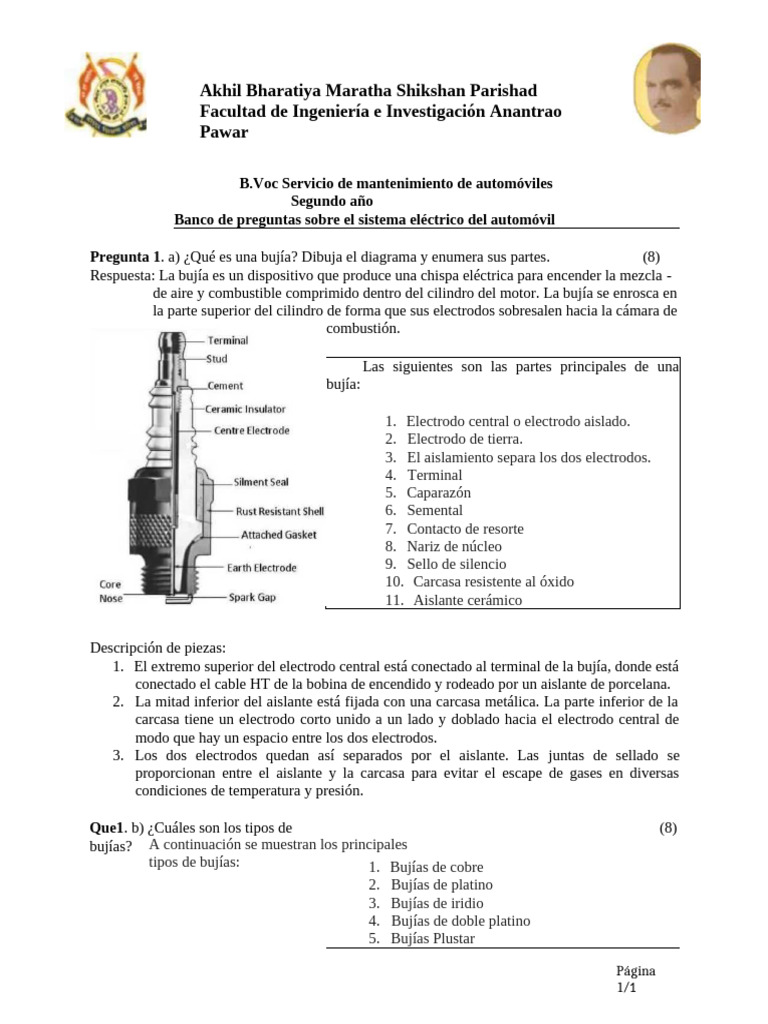 Preguntas Sobre El Sistema Eléctrico Del Automóvil Con Respuestas | PDF | Electricidad