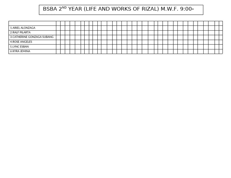 BSBA 2nd Year Rizal Course Schedule | PDF