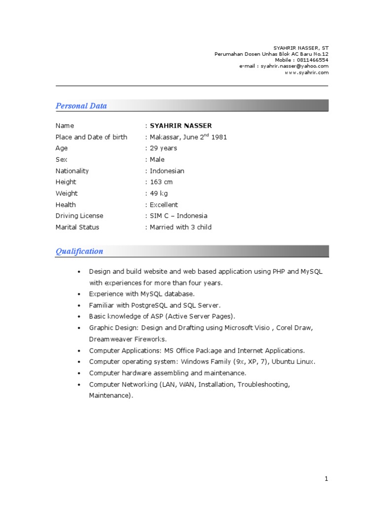 Syahrir Nasser Resume | PDF | Websites | Web Application