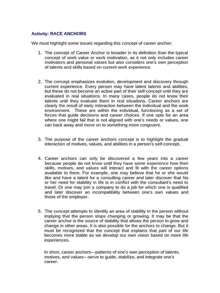 TEST Career Anchor Activity | PDF | Decision Making | Motivational