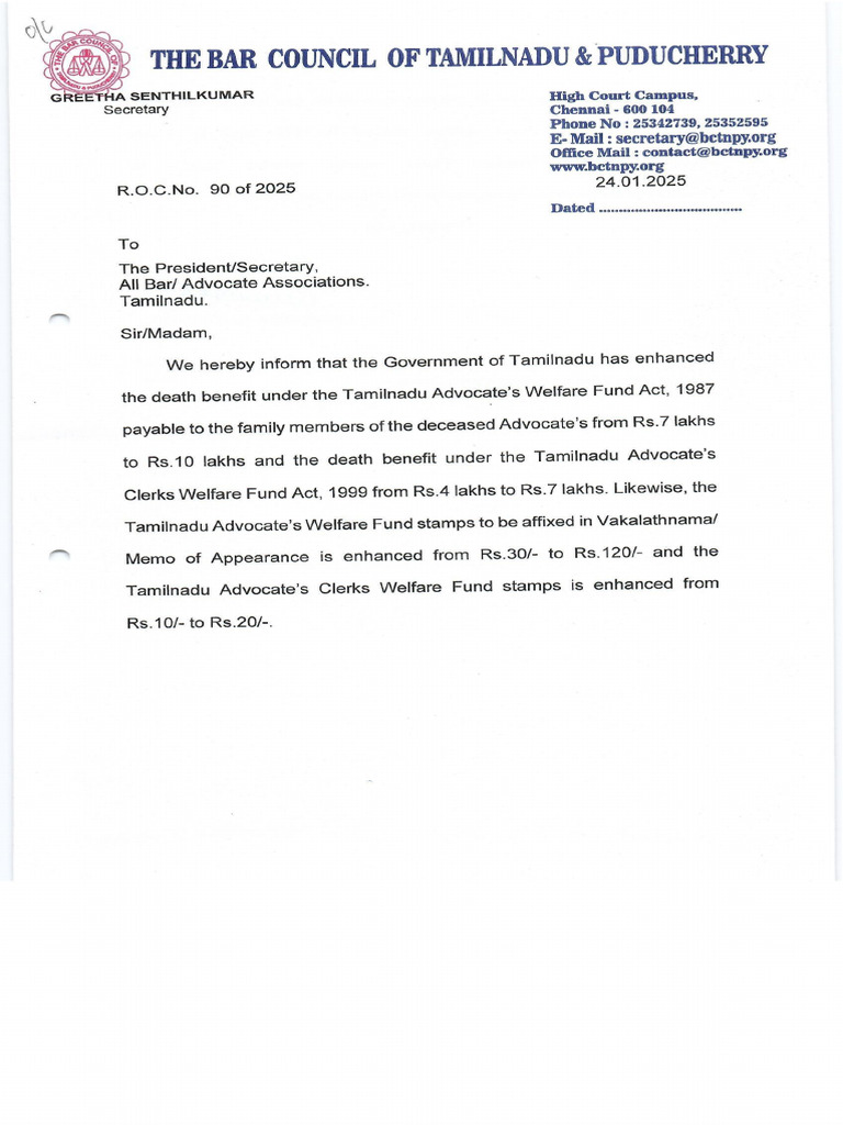 Letter To All Bar and Advocate Association | PDF
