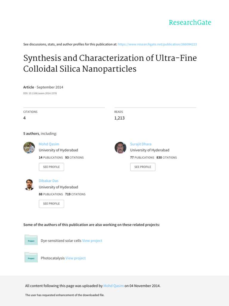 Synthesis and Characterization of Ultra-Fine Colloidal Silica ...