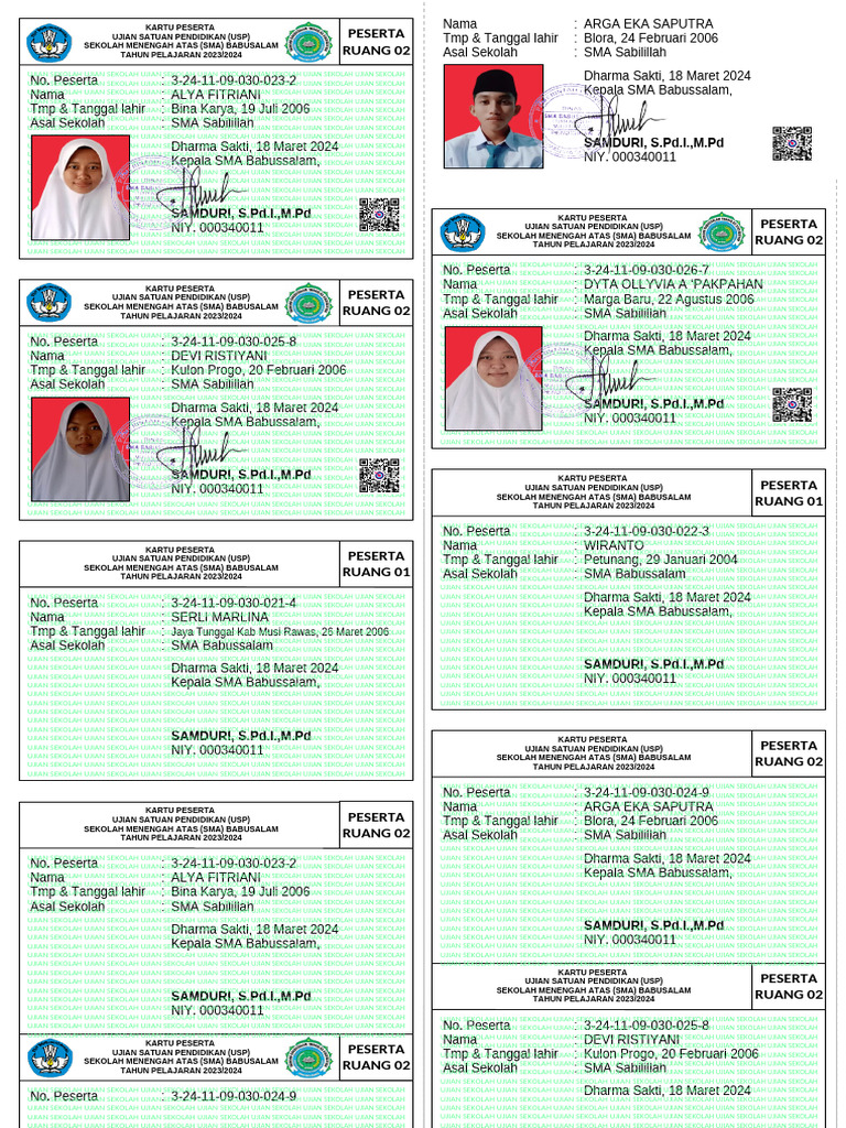 Kartu Peserta Usp - 02 | PDF