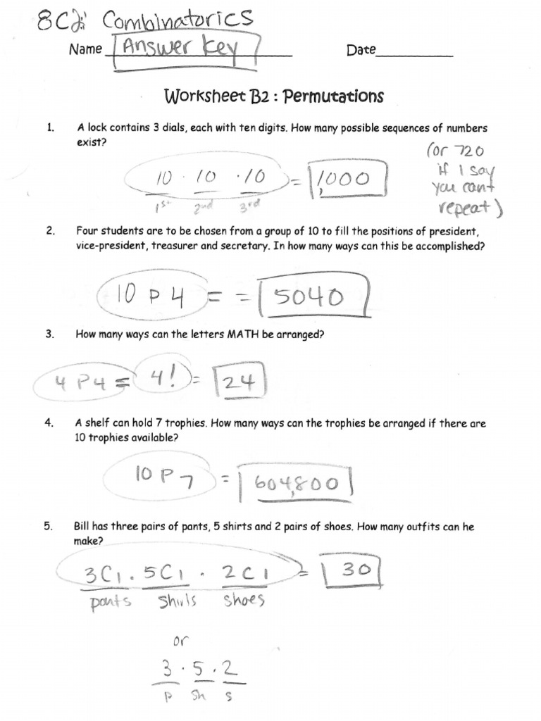 8c2 Combinatorics Packet Key | PDF
