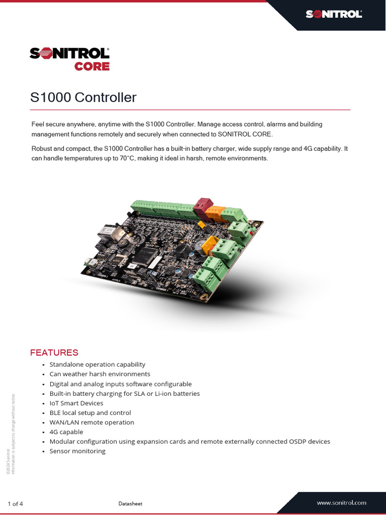SONITROL S1000 Controller Datasheet | PDF | Battery Charger | Access ...