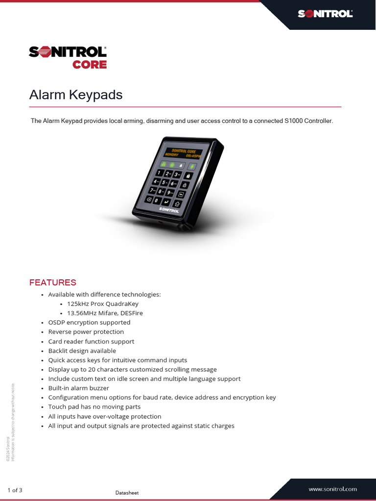 Alarm Keypad Features & Specs | PDF | Electronics | Electrical Engineering