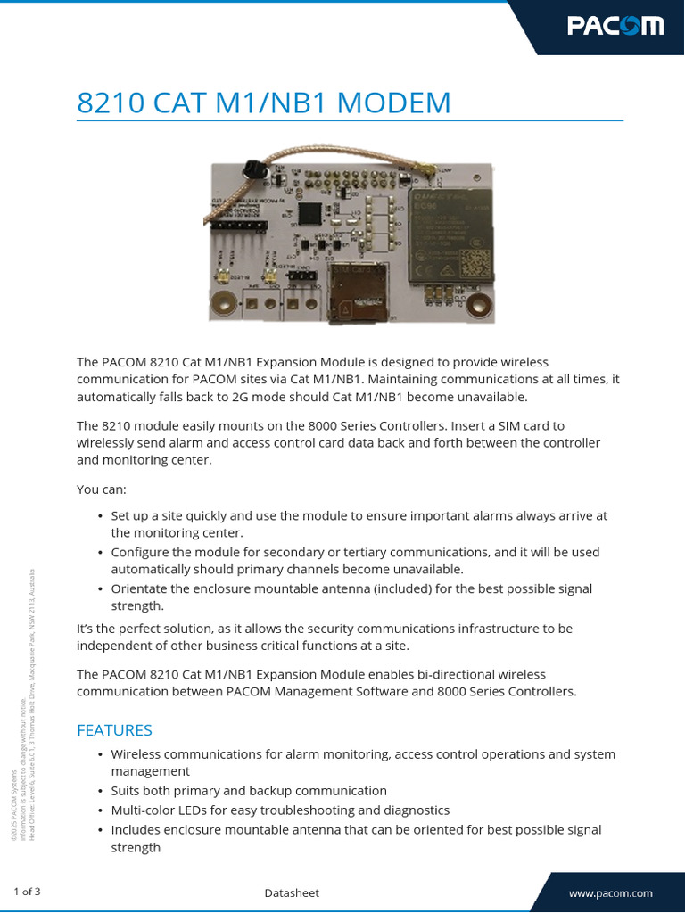 PACOM 8210 Cat M1/NB1 Module Overview | PDF | Electrical Engineering ...