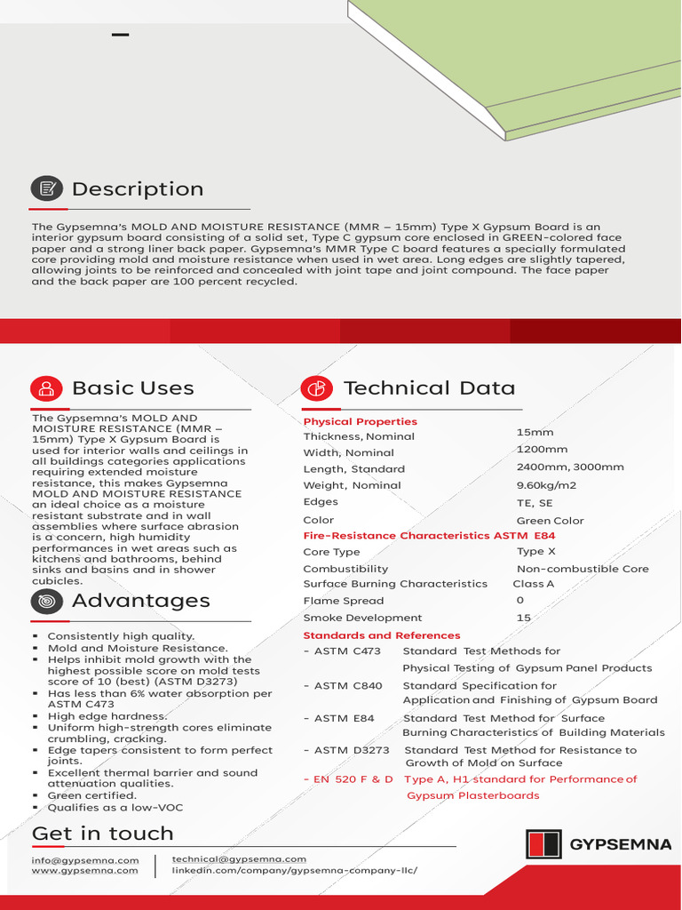 MMR 15mm Gypsum Board Specifications | PDF | Drywall | Building Engineering