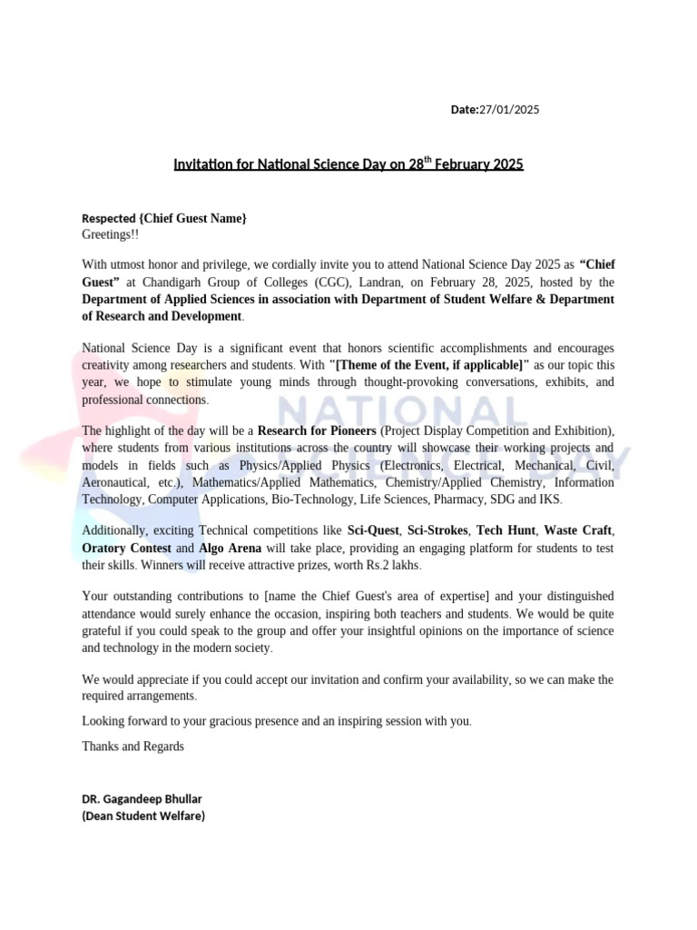Invitation - NSD - 2025 CG | PDF | Science | Inquiry