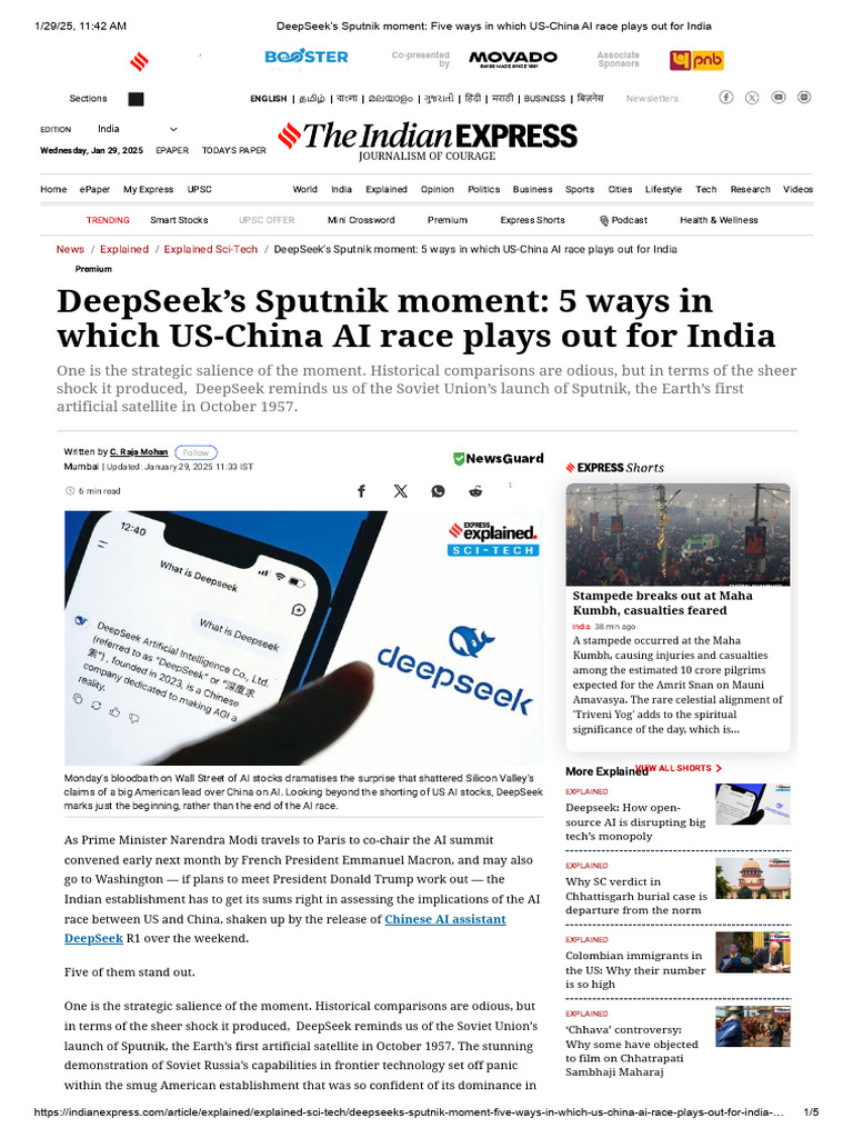 DeepSeek’s Sputnik moment_ Five ways in which US-China AI race plays out for India | PDF ...