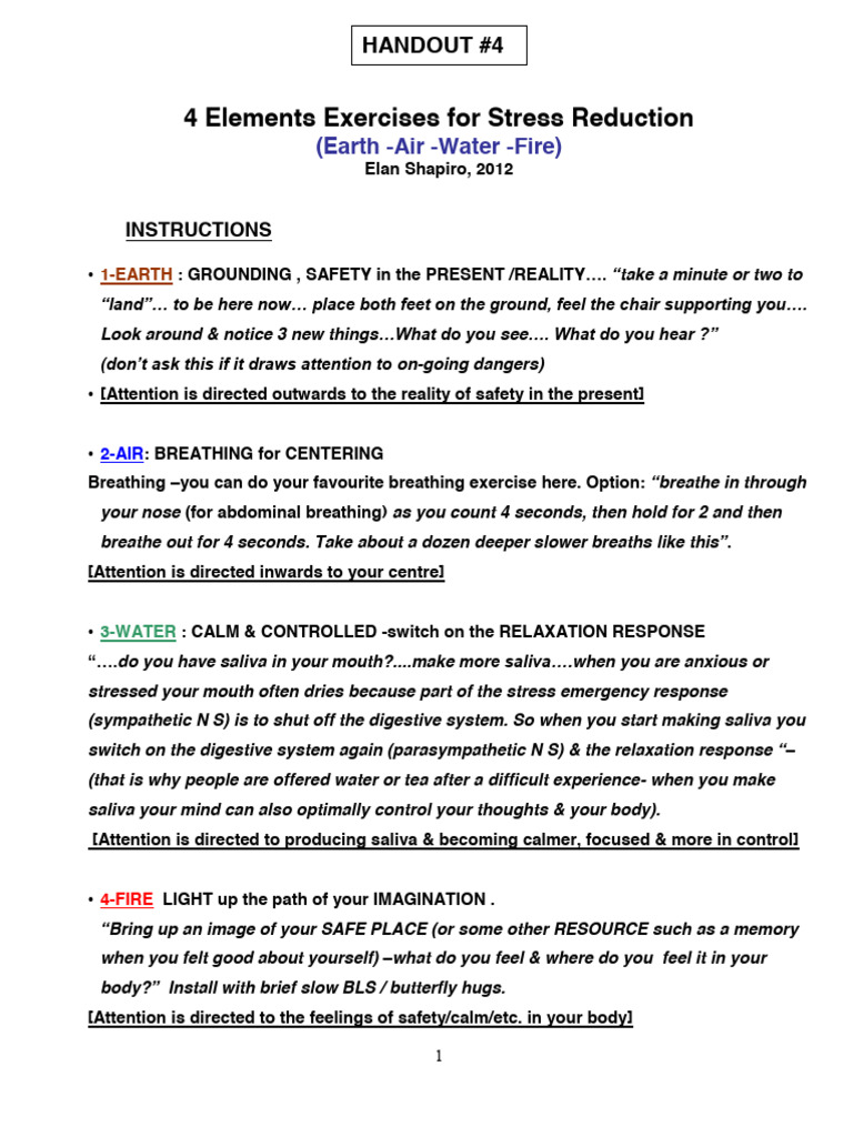 4 Elements for Stress Reduction Guide | PDF | Relaxation (Psychology ...