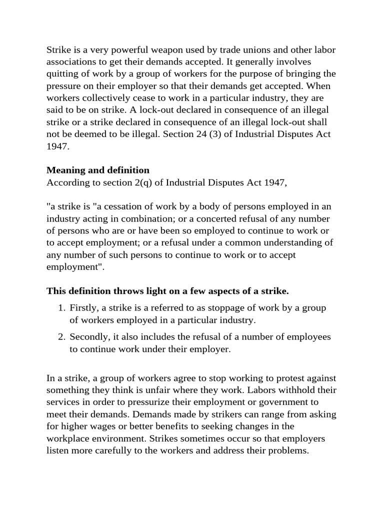 Strike and Lockout Notes | PDF | Strike Action | Lockout (Industry)