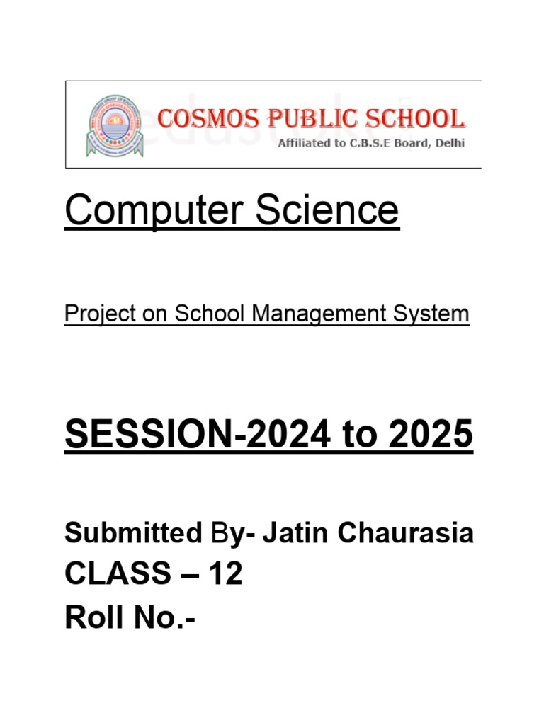 CS Jatin Chaurasia School MANAGEMENT | PDF | My Sql | Python (Programming Language)