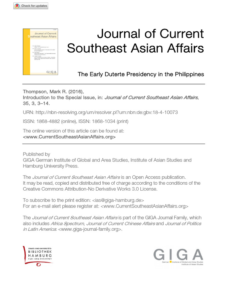 Thompson 2016 The Early Duterte Presidency in The Philippines | PDF ...