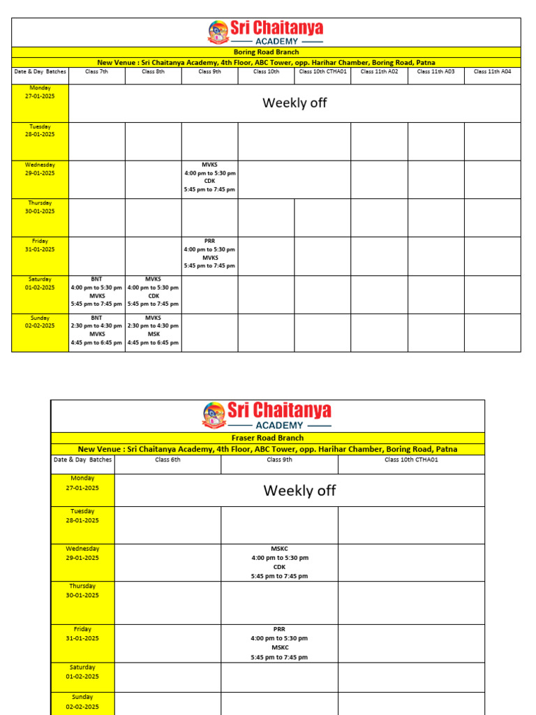 FIITJEE - Time Table - Foundation - 27-01-2025 TO 02-02-2025 | PDF