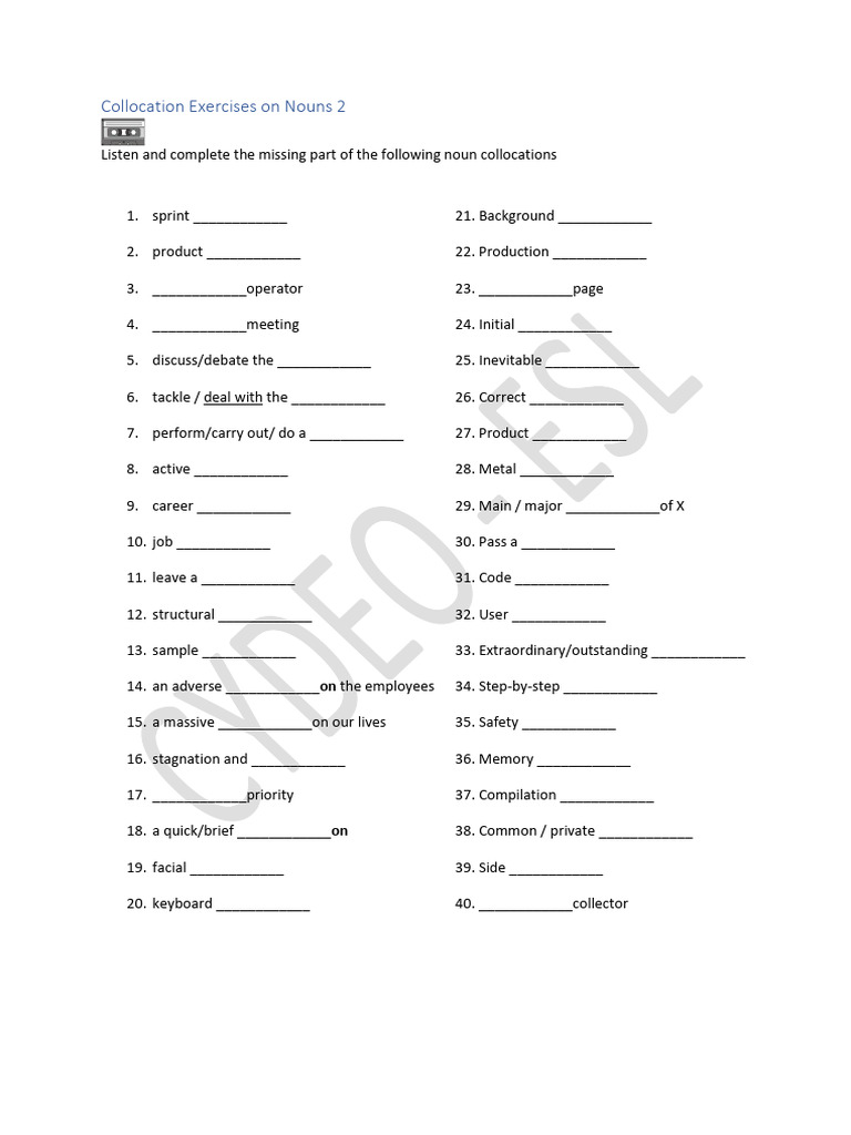 Collocation Exercises on Nouns With Answers (1) (Dragged) 2 | PDF