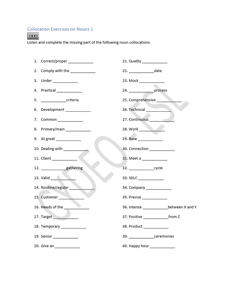 Collocation Exercises On Nouns With Answers (1) (Dragged) | PDF