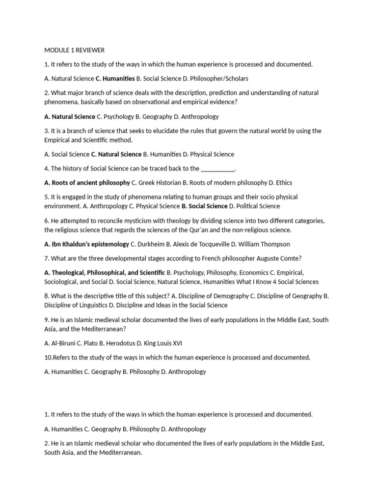 MODULE 1 REVIEWER | PDF | Social Sciences | Science