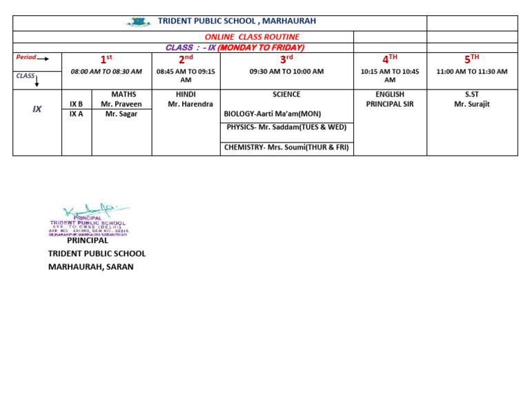 ONLINE CLASS ROUTINE OF STD- IX | PDF