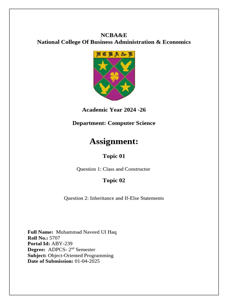 Assingment Front Page Format | PDF